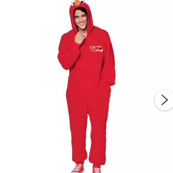 Other | Elmo Red Onesie With Hoodie One Piece Men Osfm | Poshmark